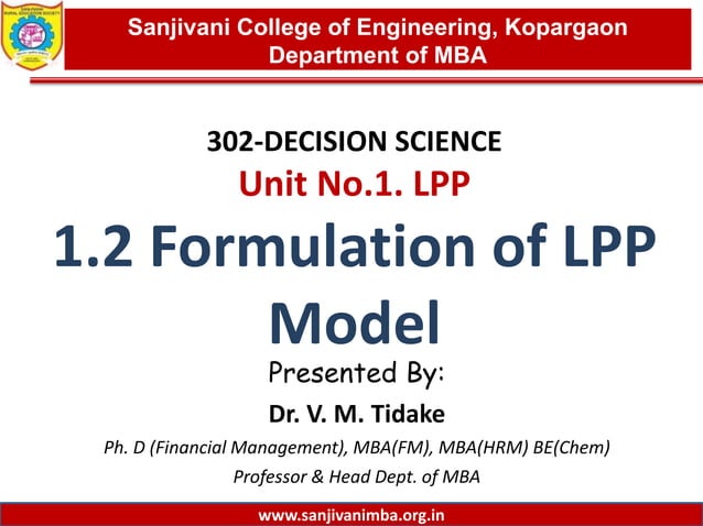 1.2 ds formulation of lpp model | PPT