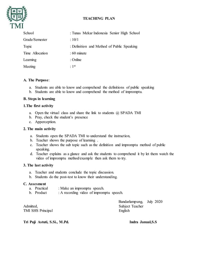 The teaching plan | DOCX | Educational Assessment | Education