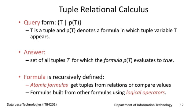 Relational Calculus | PPTX | Databases | Computer Software and Applications