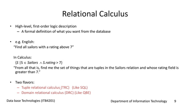 Relational Calculus | PPTX | Databases | Computer Software and Applications