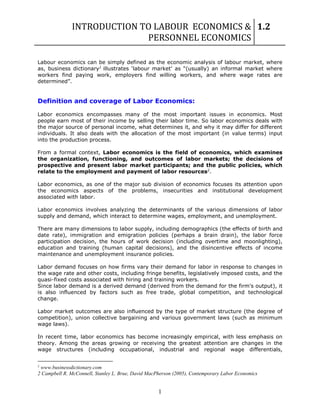 introduction to labour economics and personnel economics. | PDF