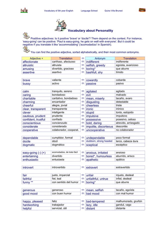 1.1.adjectives of personality | PDF