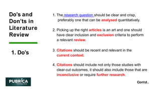 Do’s and Don’ts in writing a scientific literature review for health ...