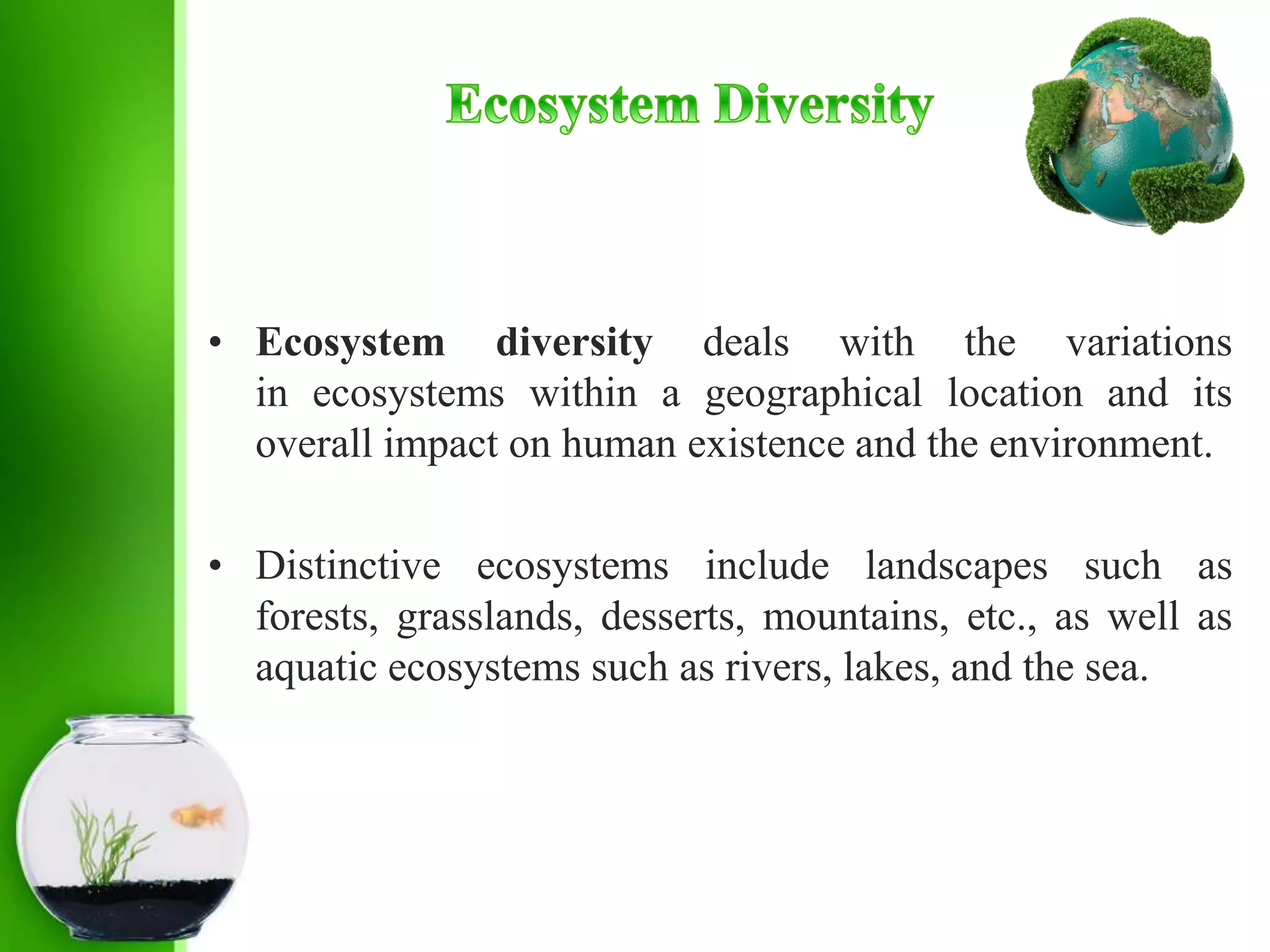 Biodiversity concept, types & its values | PPTX
