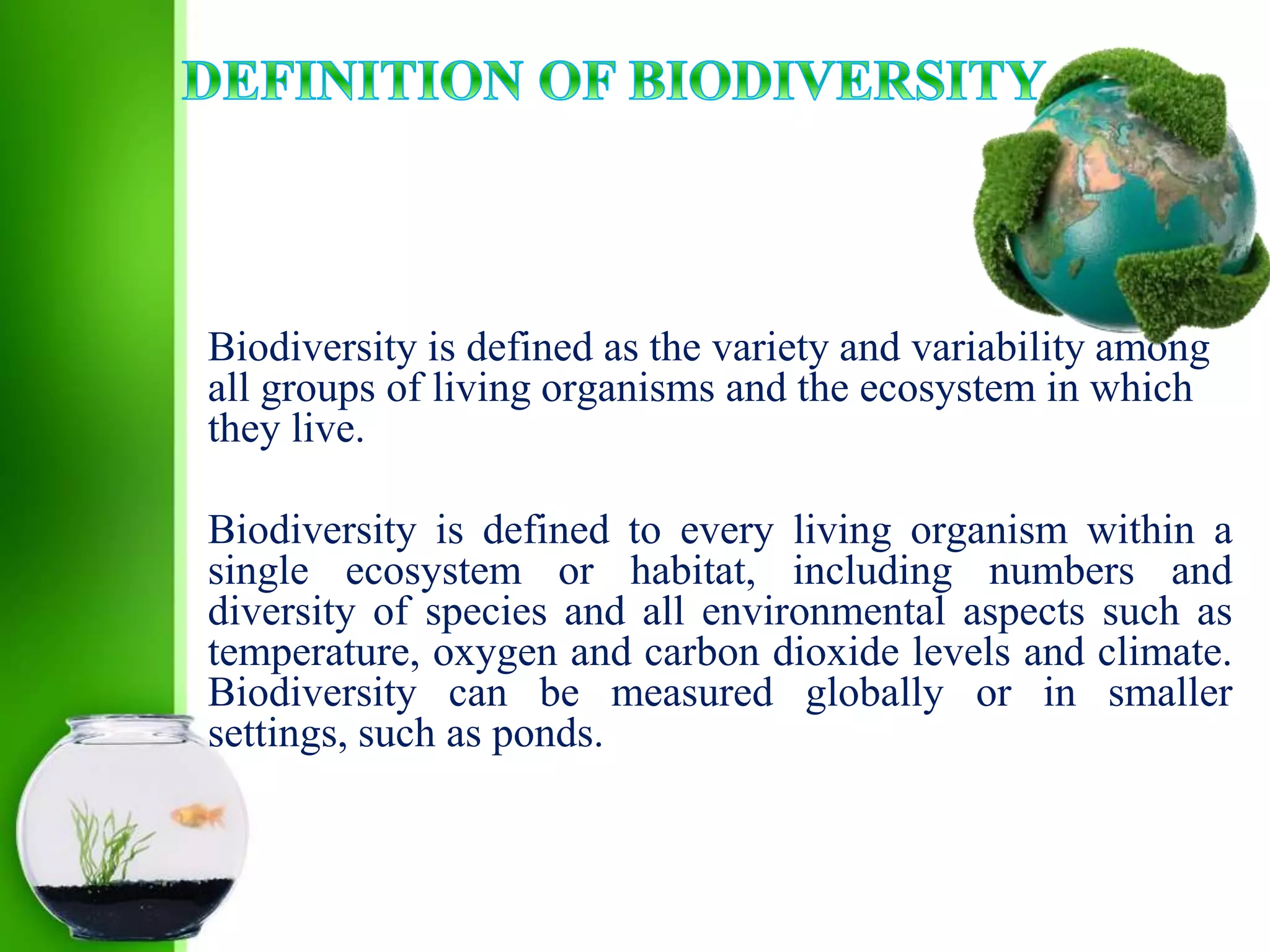 Biodiversity concept, types & its values | PPTX