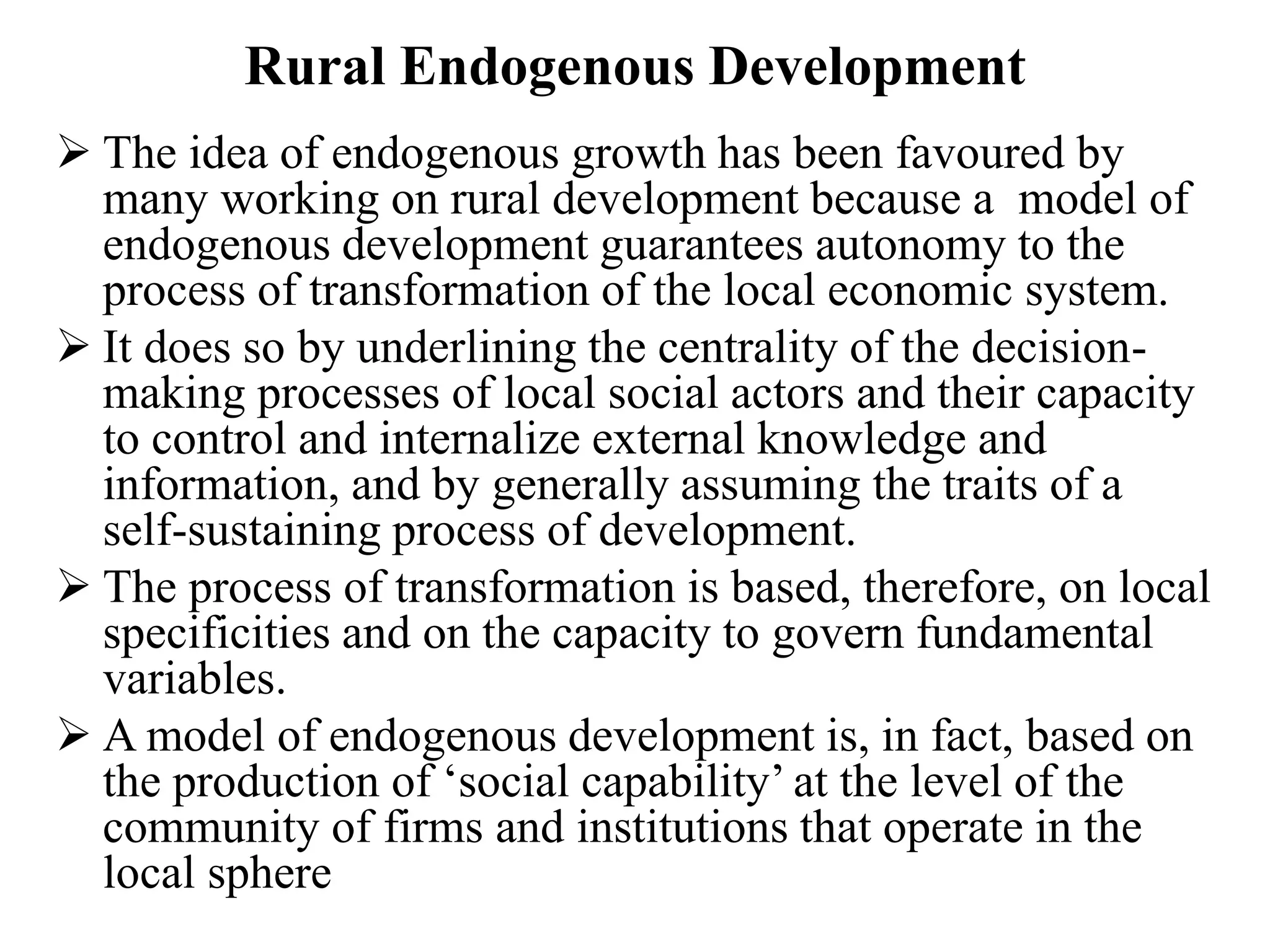 Endogeneous Theory of Rural development | PPT
