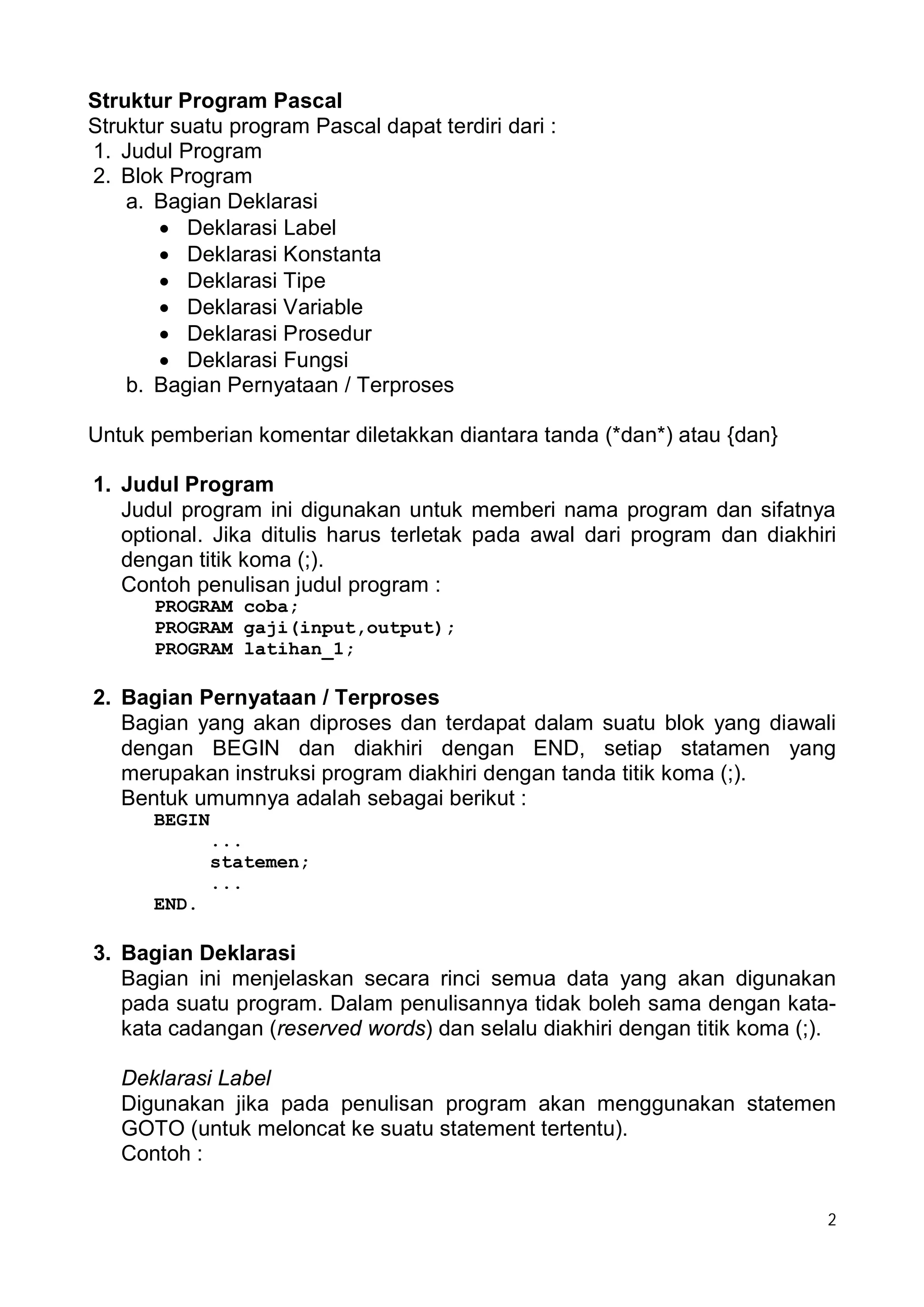 1. konsep dasar pemrograman pascal | PDF