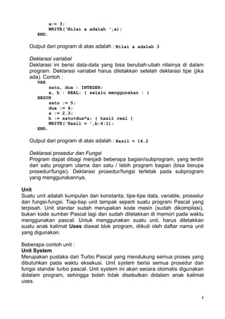 1. konsep dasar pemrograman pascal | PDF