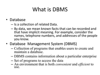 Beginning Of DBMS (data base) | PPT