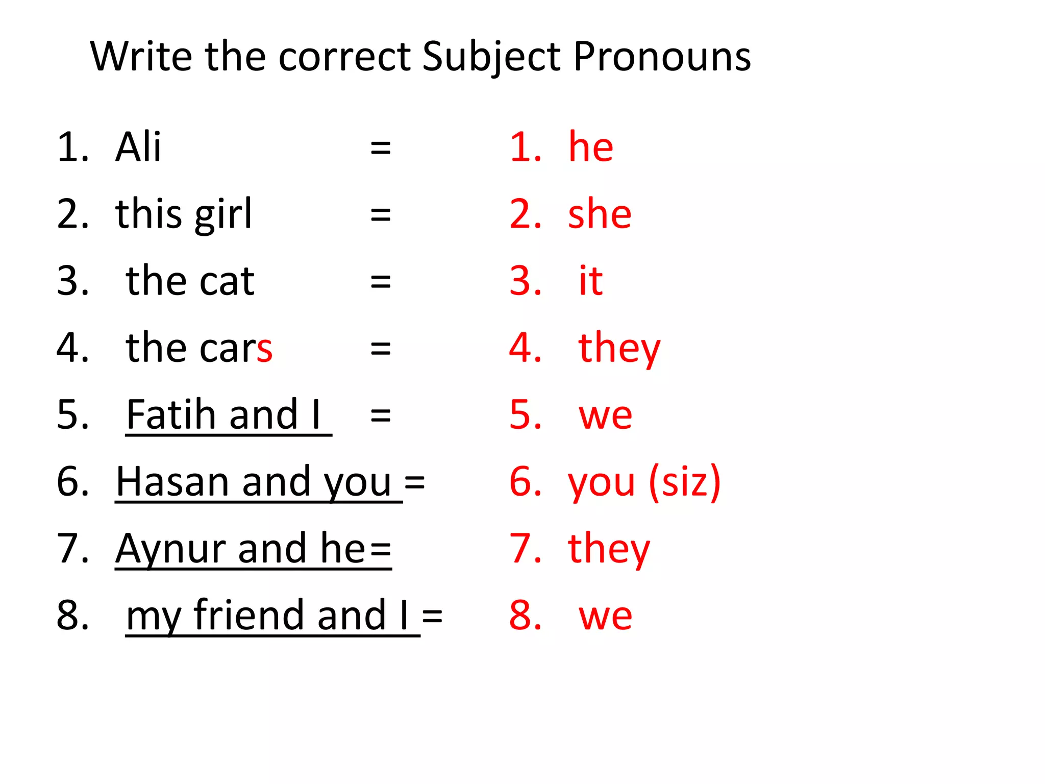 1. Subject pronouns + To Be | PPTX