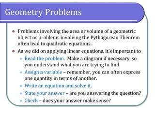 1.5 Applications of Quadratic Equations | PDF