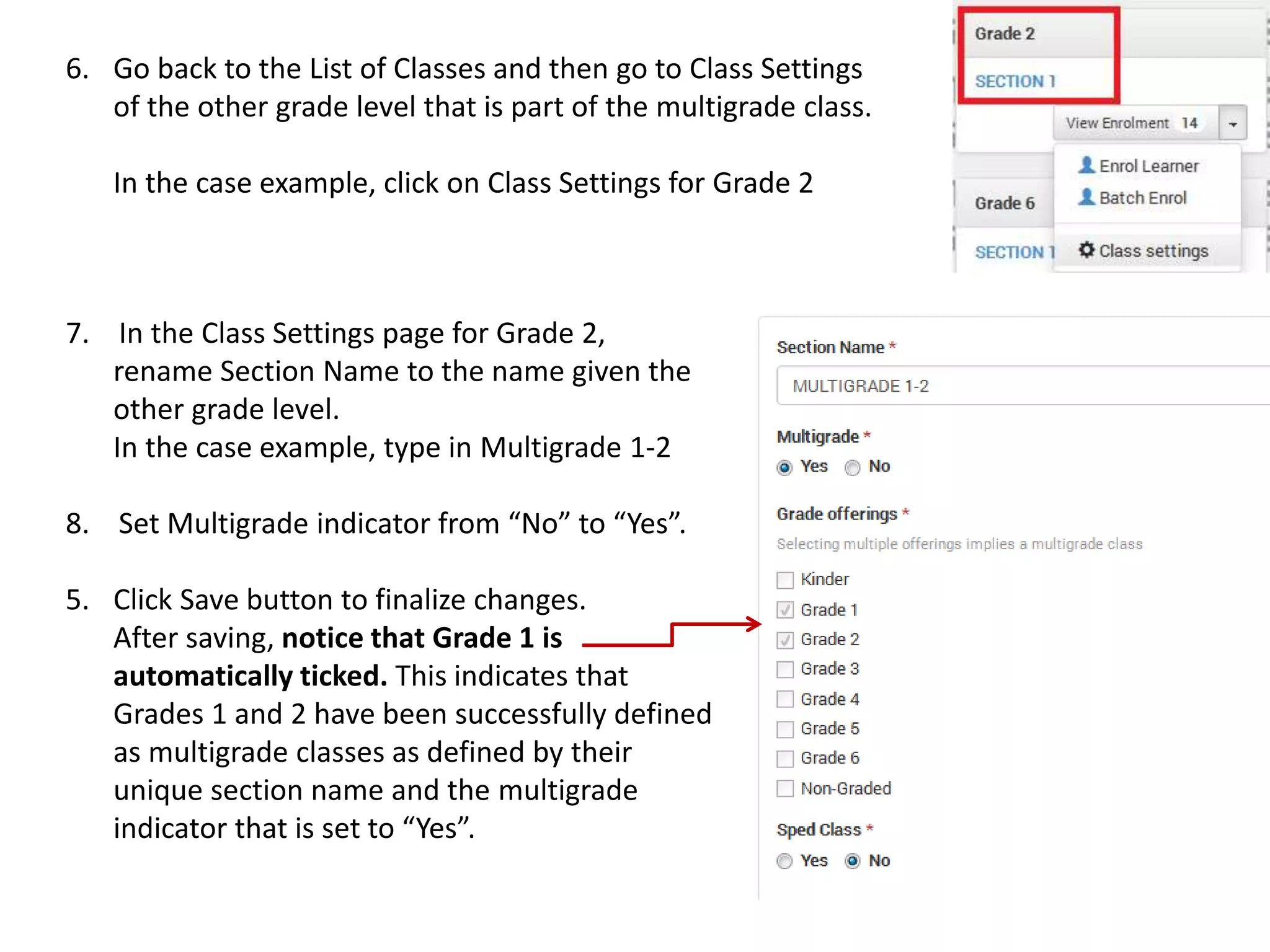 Steps in Updating Class Settings for Multigrade and Monograde | PPTX
