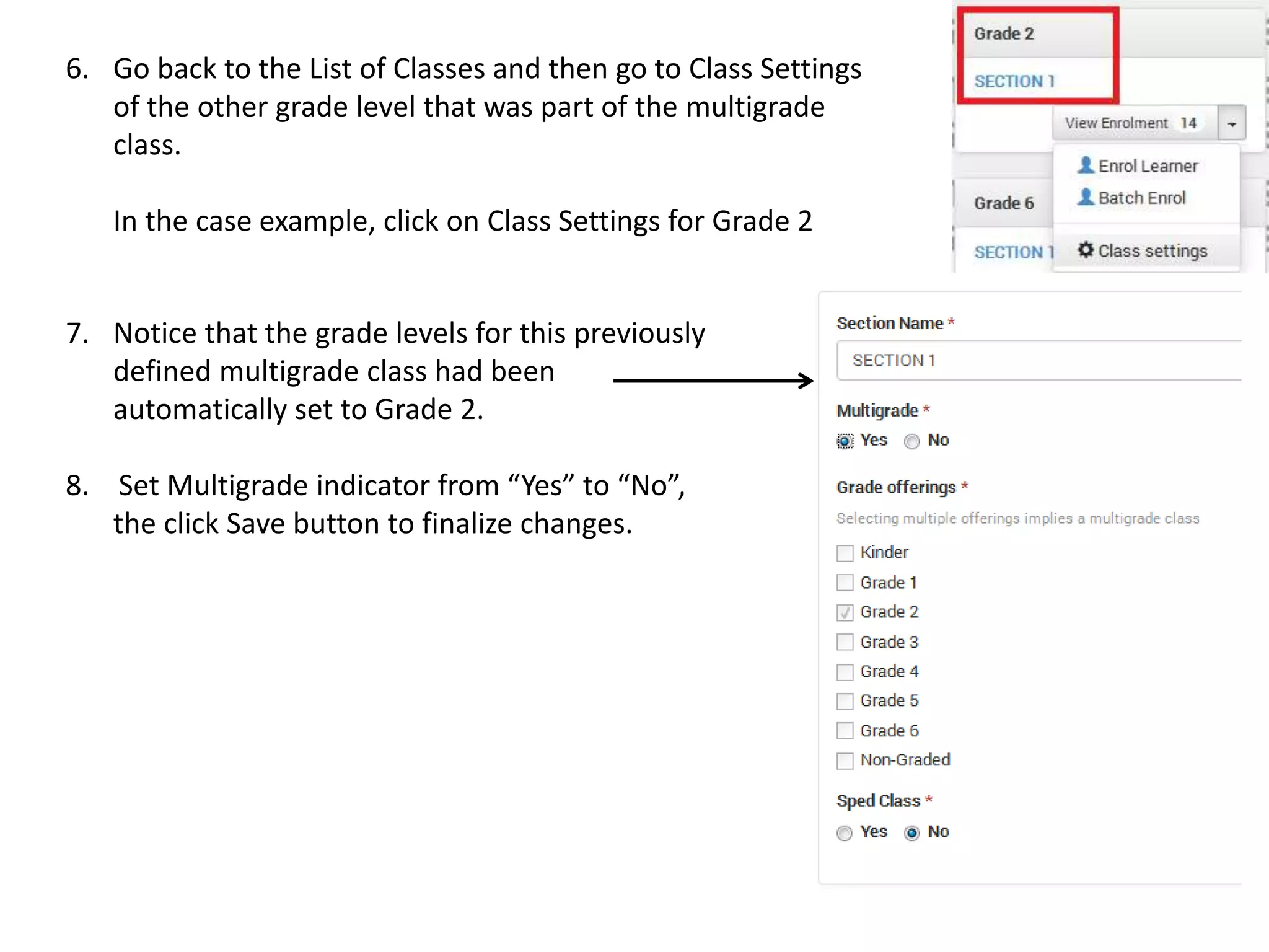 Steps in Updating Class Settings for Multigrade and Monograde | PPTX
