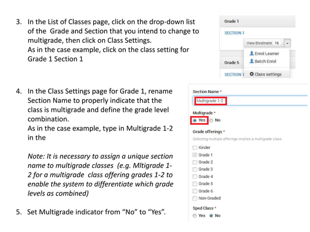 Steps in Updating Class Settings for Multigrade and Monograde | PPTX