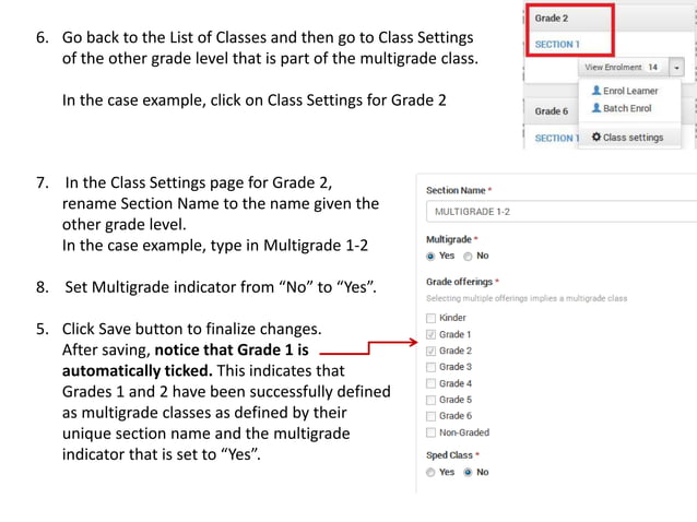 Steps in Updating Class Settings for Multigrade and Monograde | PPTX