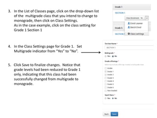 Steps in Updating Class Settings for Multigrade and Monograde | PPTX