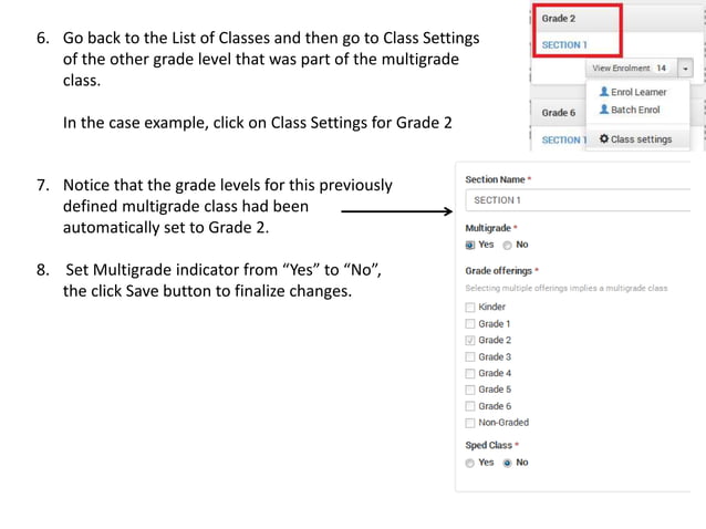 Steps in Updating Class Settings for Multigrade and Monograde | PPTX