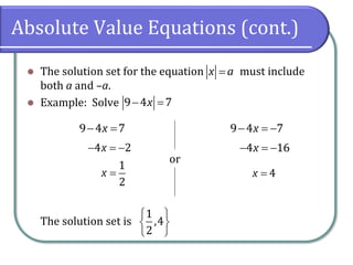 1.8 Absolute Value Equations and Inequalities | PPT