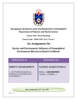 Influence of geographical environment (rivers) on rural livelihood by ...