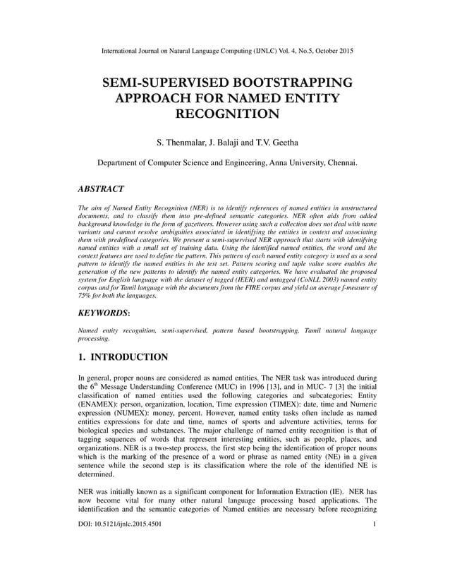 Semi Supervised Bootstrapping Approach For Named Entity Recognition Pdf