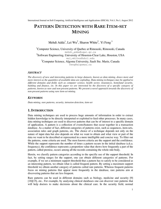 PATTERN DETECTION WITH RARE ITEM-SET MINING | PDF