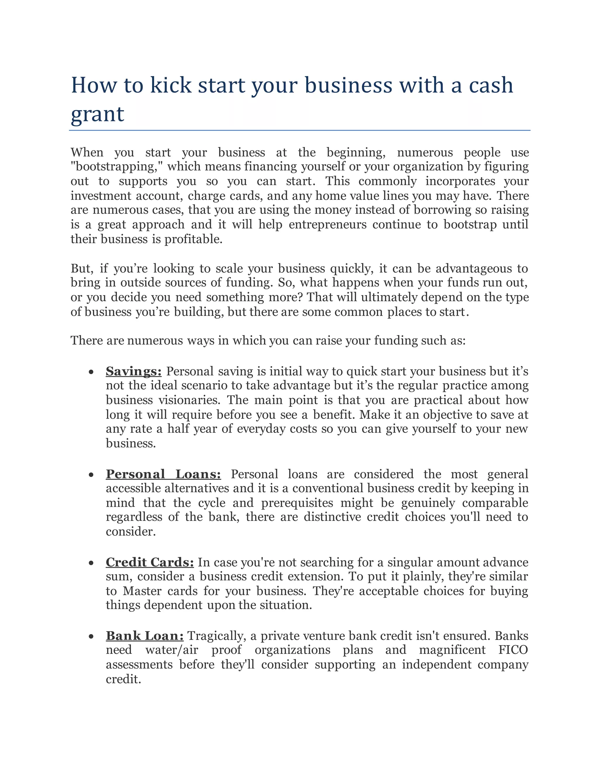 How to kick start your business with a cash grant | DOCX