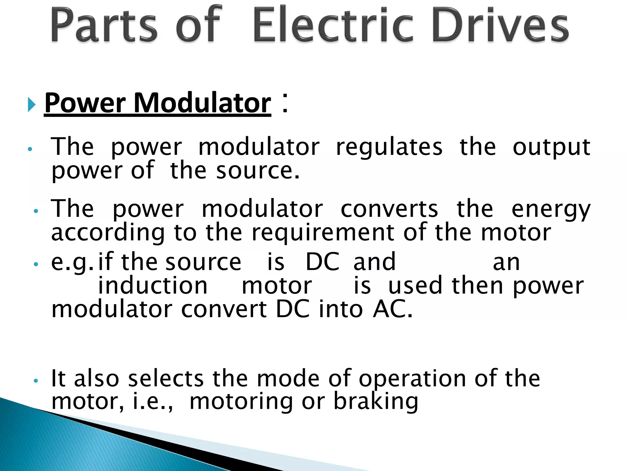Electric Drive-Parts. Classification of Electric Drives, Four ...