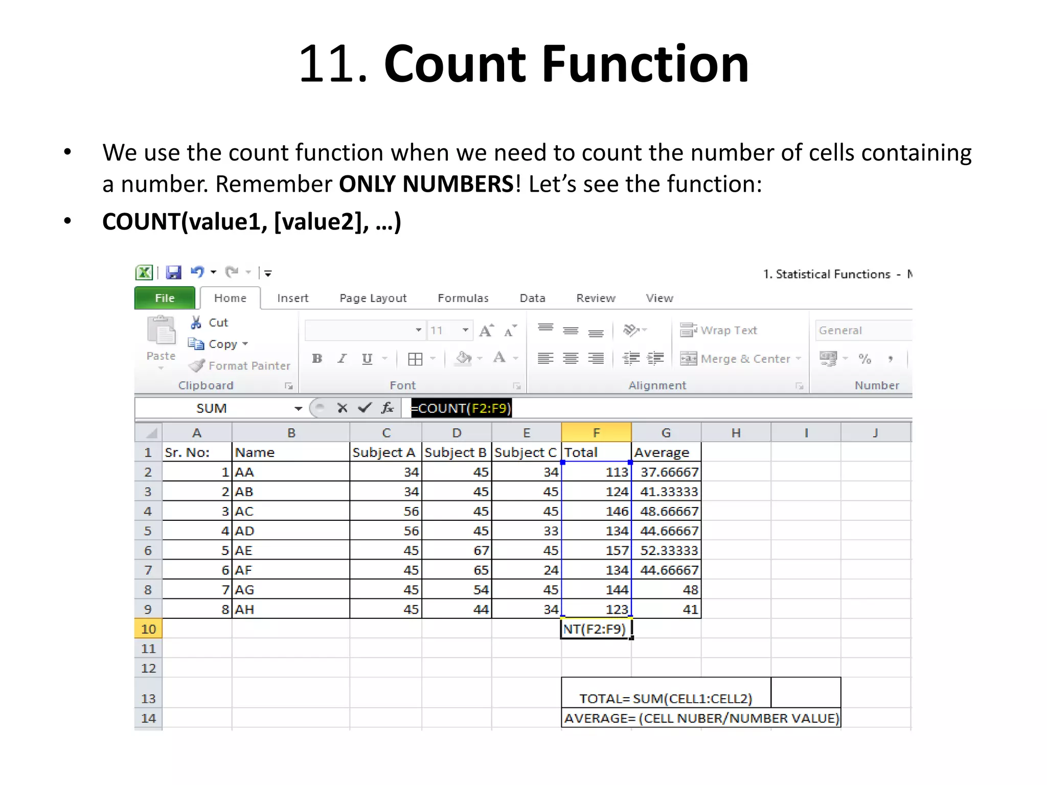 1 Statistical Functions In Excel Ppt