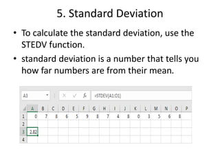 1. statistical functions in excel | PDF