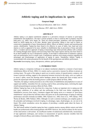 Athletic taping and its implications in sports | PDF