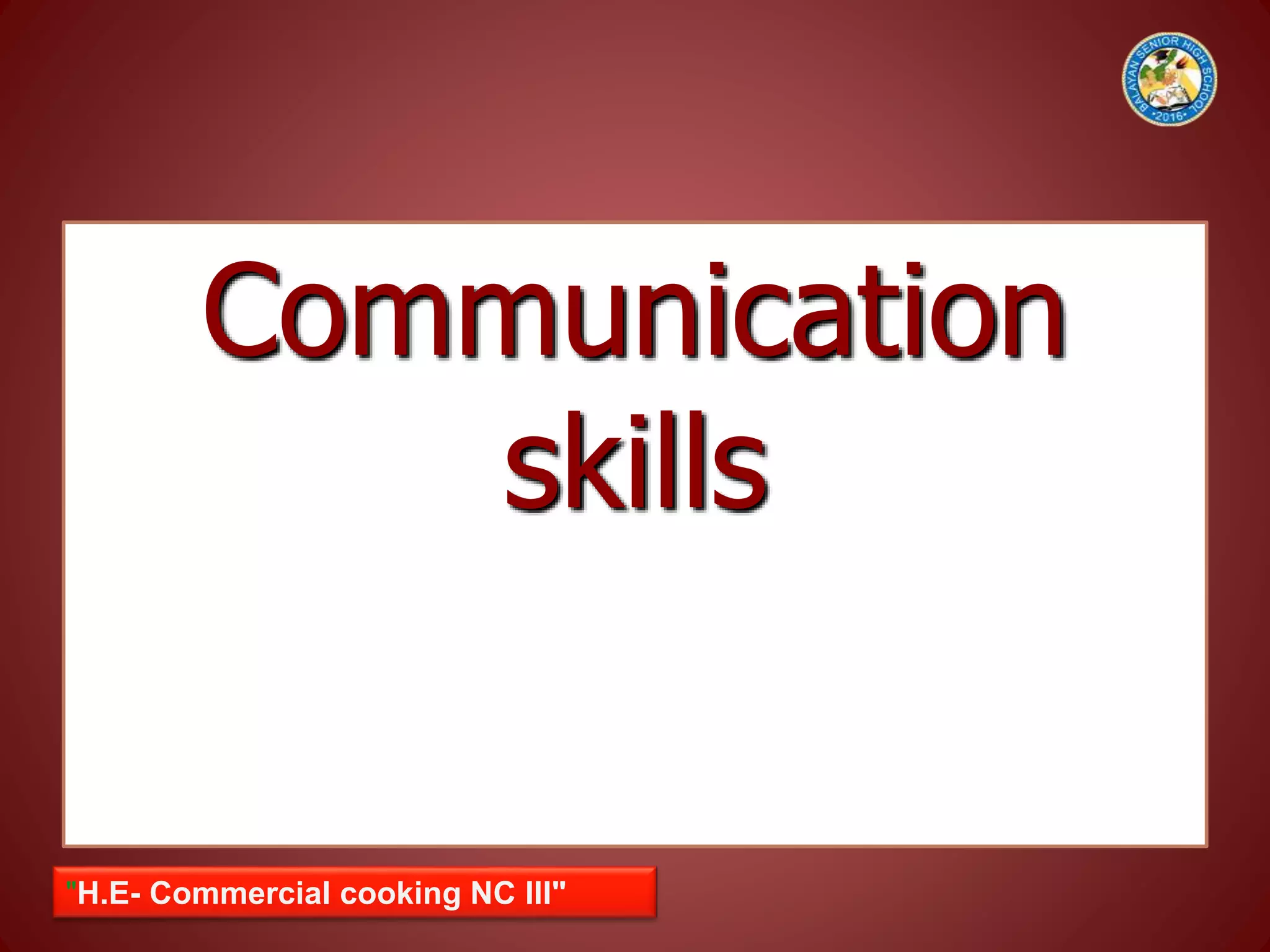 1. leading workplace communication- commercial cooking | PPTX