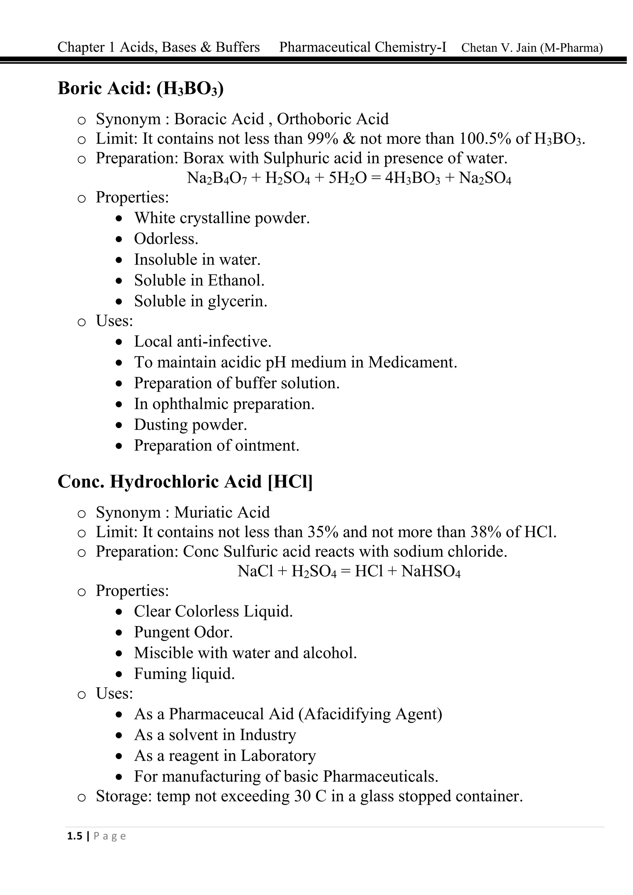 Chapter No 1 : Acids, Bases and Buffers | PDF