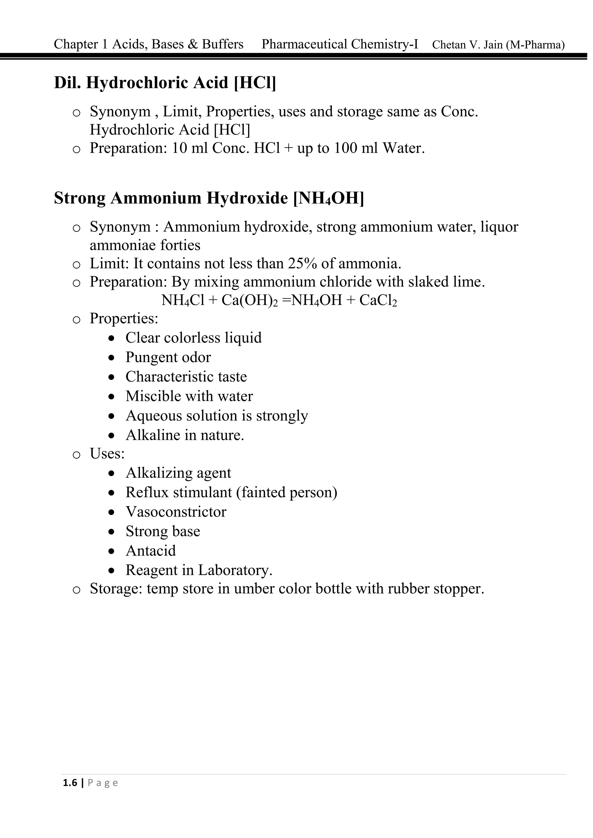 Chapter No 1 : Acids, Bases and Buffers | PDF