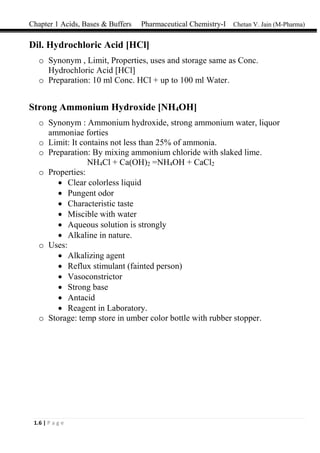 Chapter No 1 : Acids, Bases and Buffers | PDF