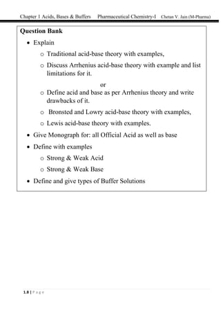 Chapter No 1 : Acids, Bases and Buffers | PDF