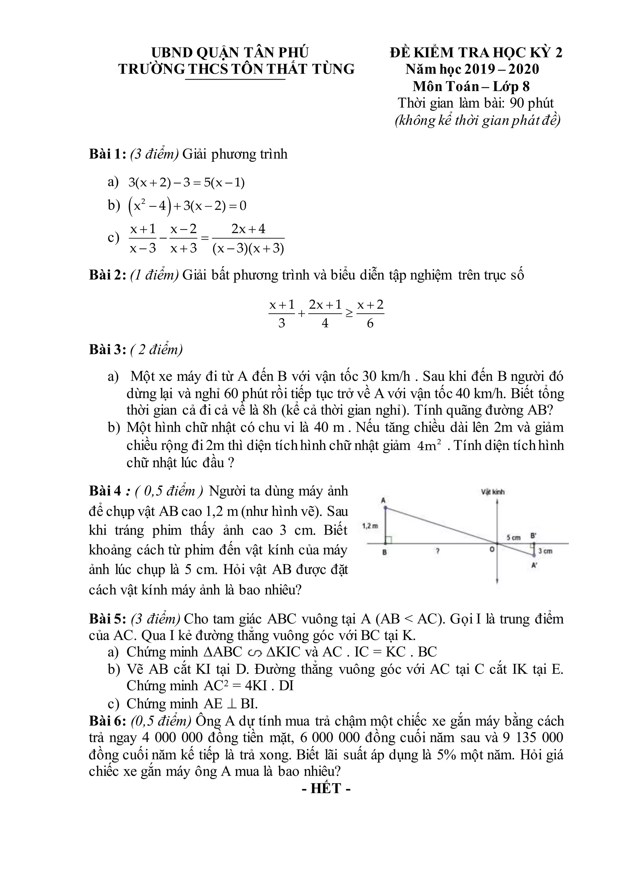 Đề Thi HK2 Toán 8 - THCS Tôn Thất Tùng | PDF