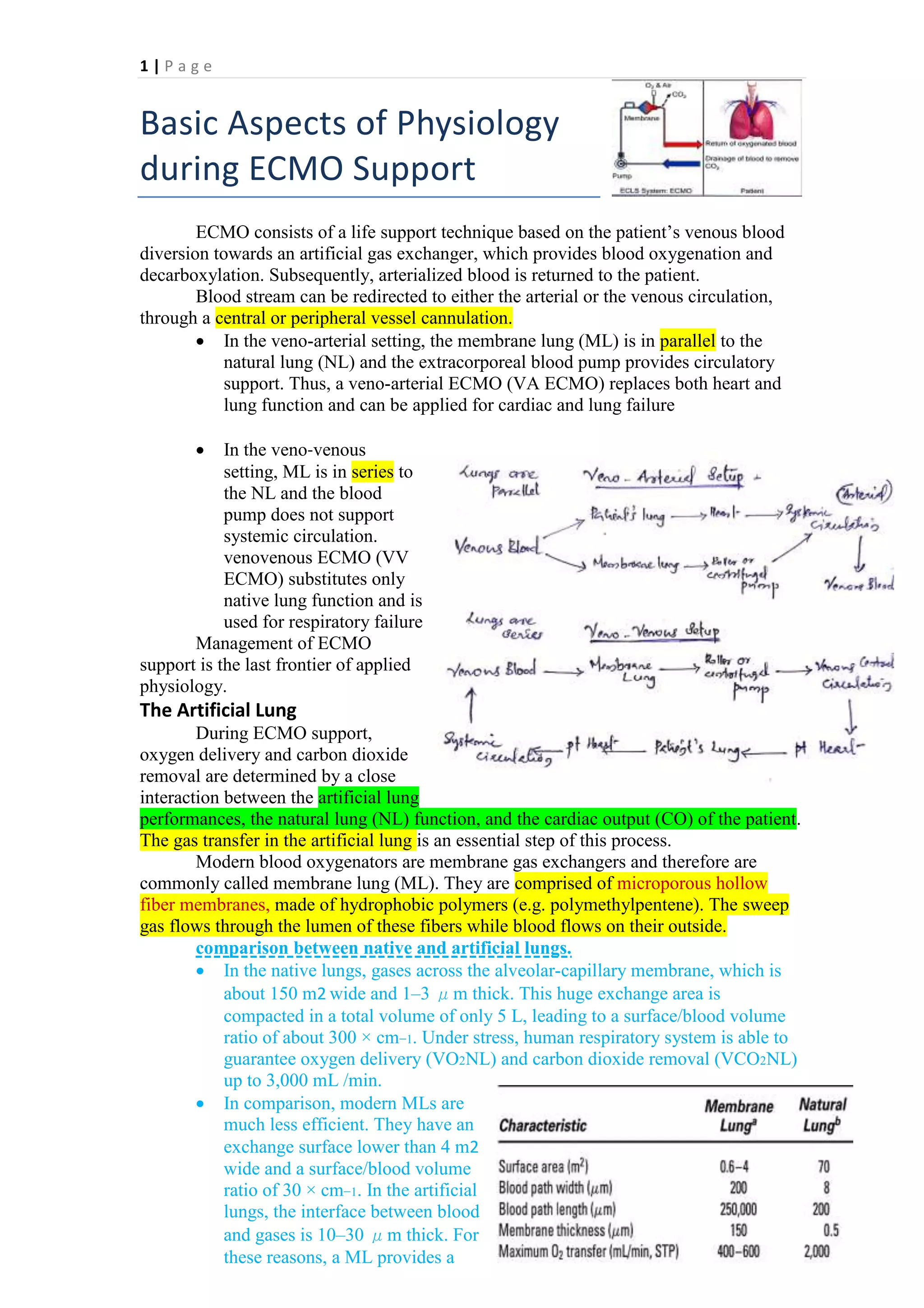 1. basic aspects of physiology during ecmo support | PDF