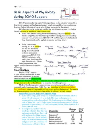 1. basic aspects of physiology during ecmo support | PDF