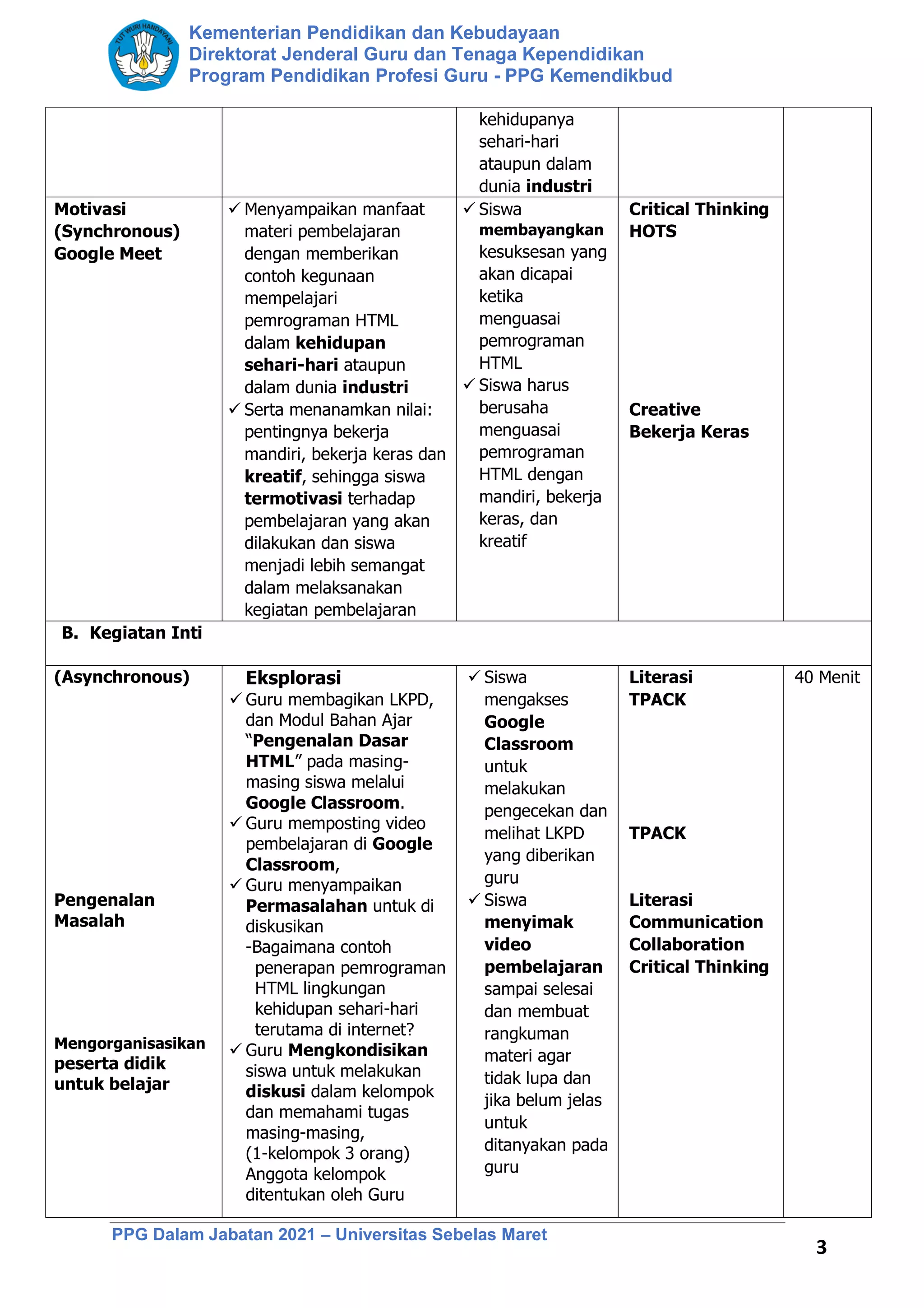 RPP daring problem based learning - joko santoso | PDF