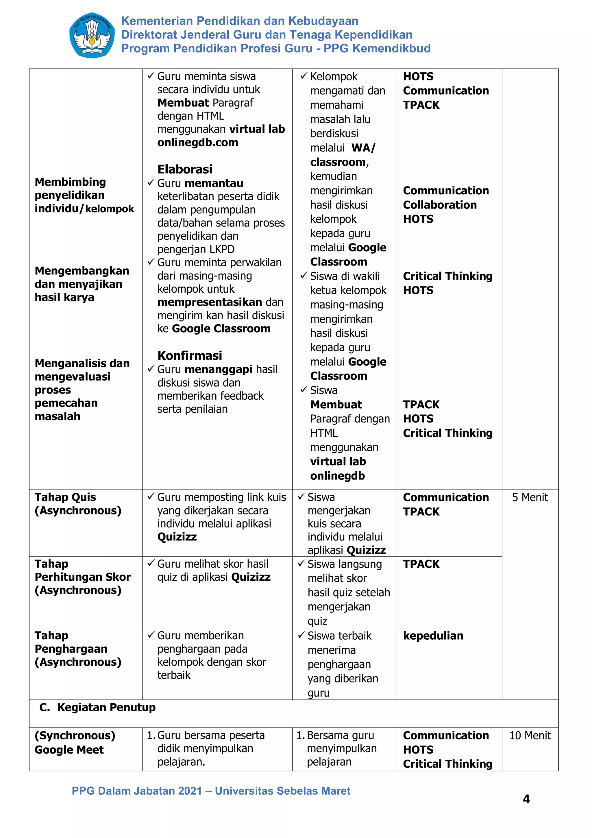 RPP daring problem based learning - joko santoso | PDF
