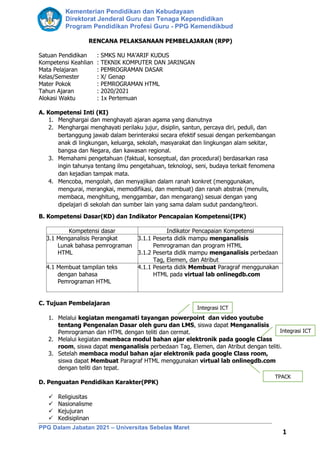 RPP daring problem based learning - joko santoso | PDF