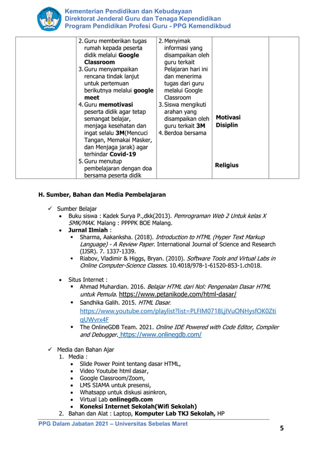 RPP daring problem based learning - joko santoso | PDF