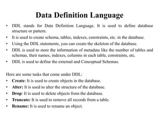 DBMS languages/ Types of SQL Commands | PPTX
