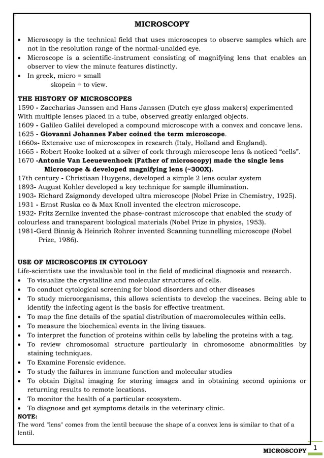 1. MICROSCOPY - introduction + principle (Basics) | PDF