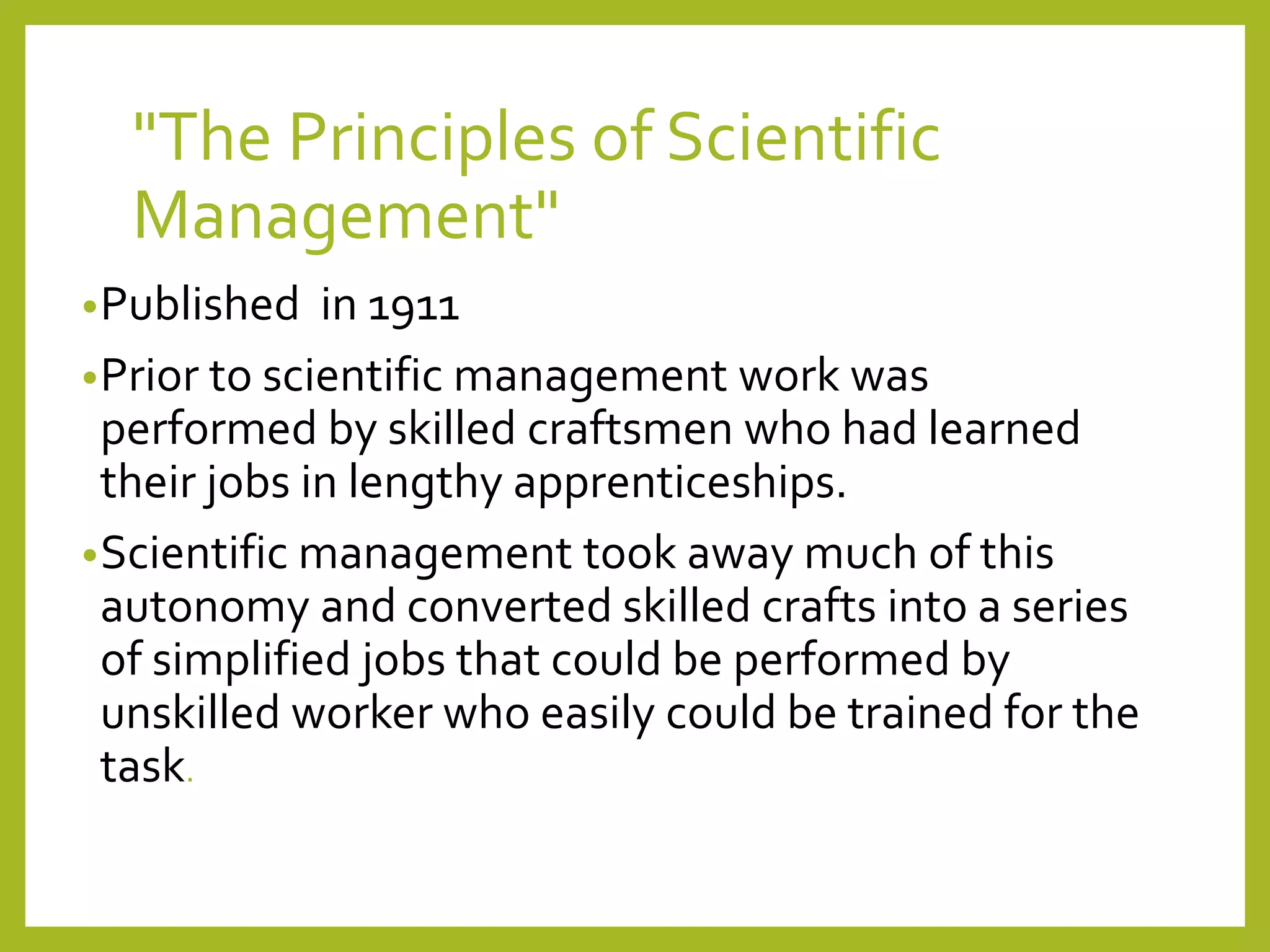 1.frederick taylor, Scientific Principles of Management, Evolution of ...