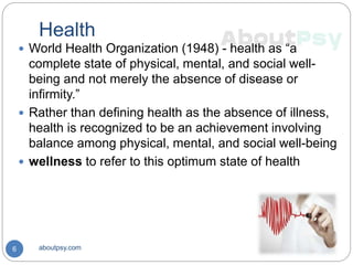 Health psychology;Definition, areas,Aims, Need & Significance|Aboutpsy.com