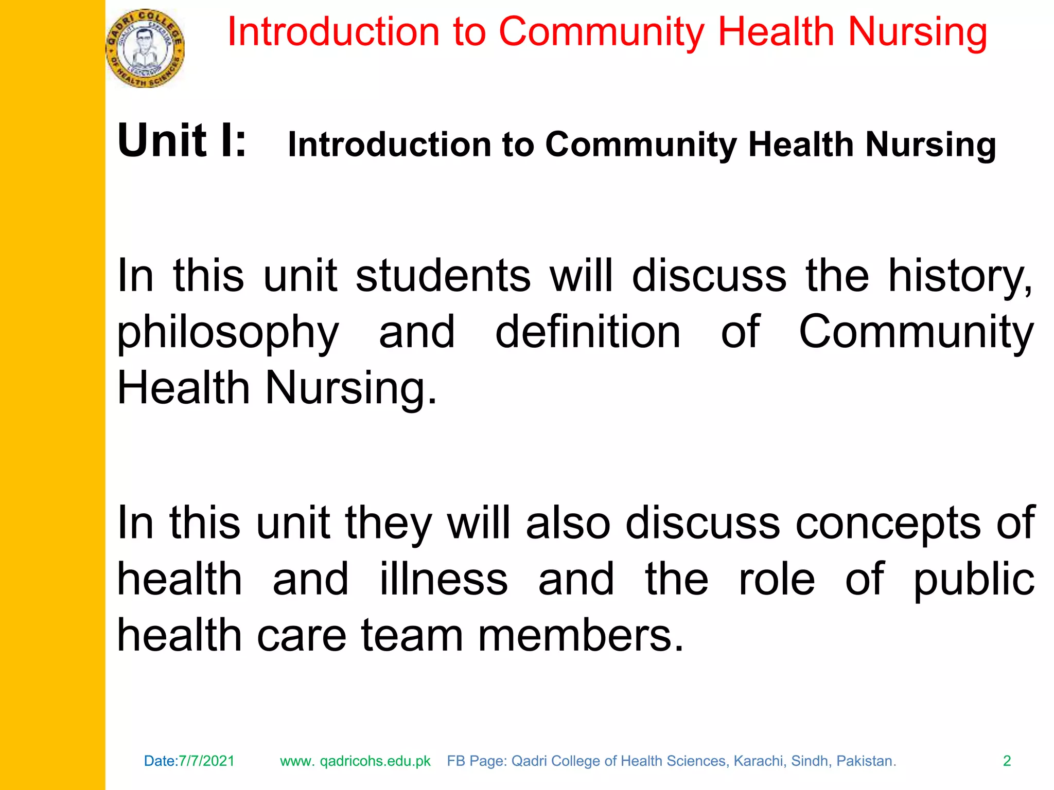 “introduction to community health nursing” | PPTX