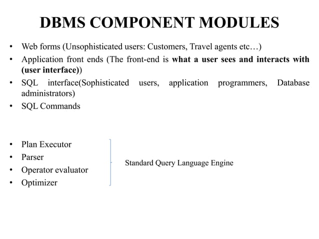 Structure of a DBMS/Architecture of a DBMS | PPT