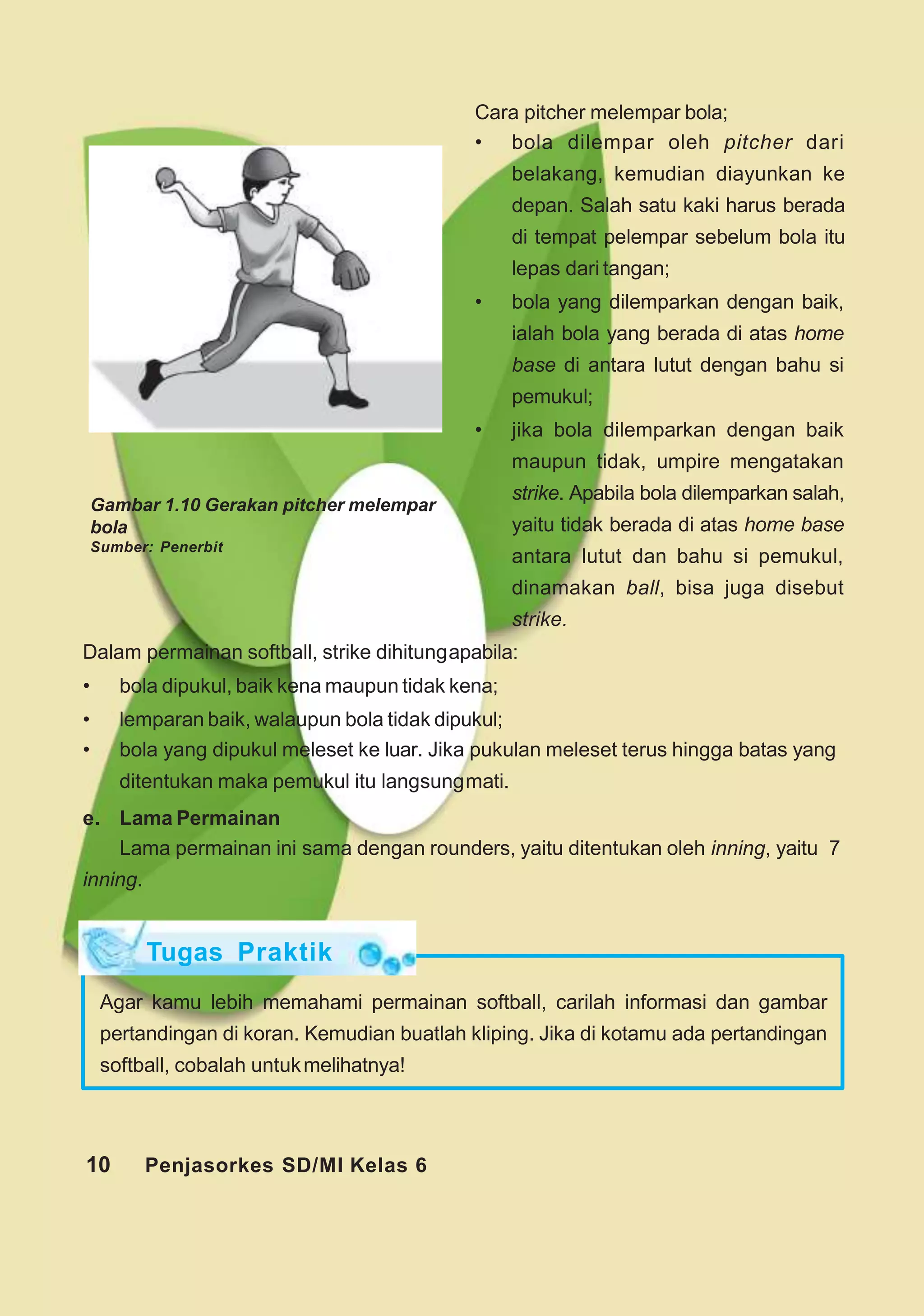 1. materi pjok kelas 6 bab 1 permainan softball | PDF