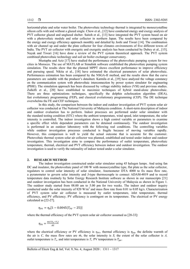 Indoor and outdoor investigation comparison of photovoltaic thermal air collector | PDF